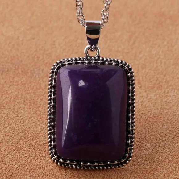 Jewelry | Rectangle Fuchsia Stone Pendant Necklace With Silver Chain ...